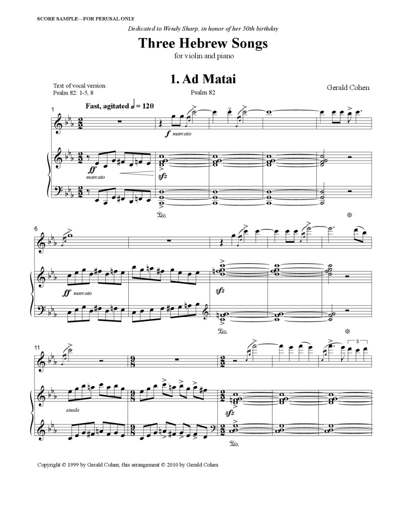 Three Hebrew Songs, for violin and piano (2010) | 12' - Gerald Cohen ...
