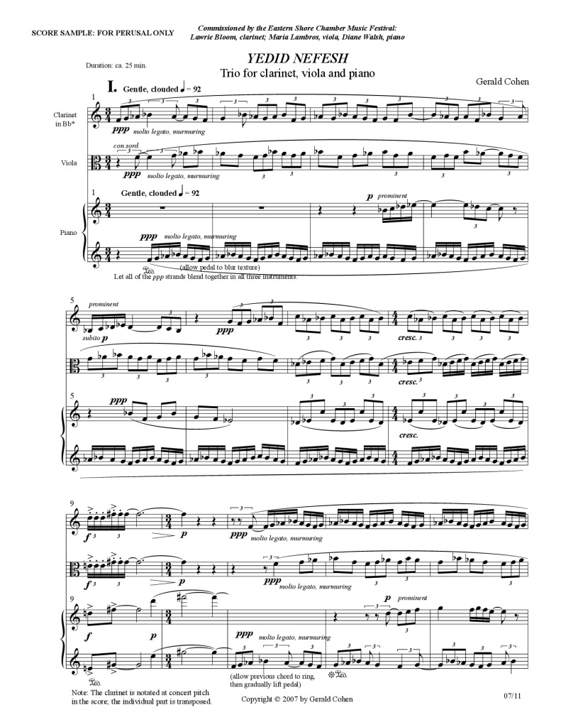 Yedid Nefesh: Trio for clarinet, viola and piano (2007) | 26’ - Gerald ...